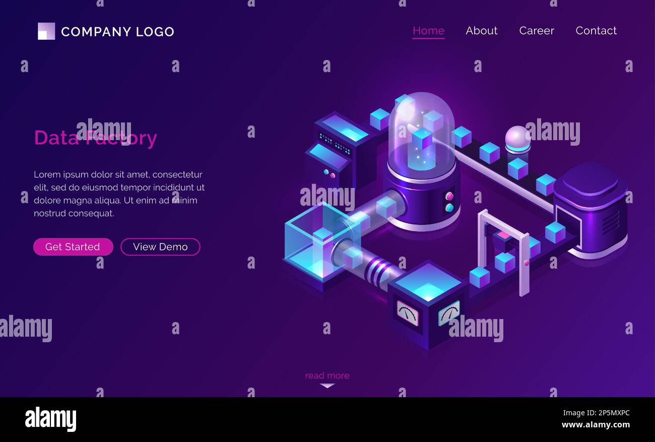 Data processing factory, isometric technology concept vector. Server ...