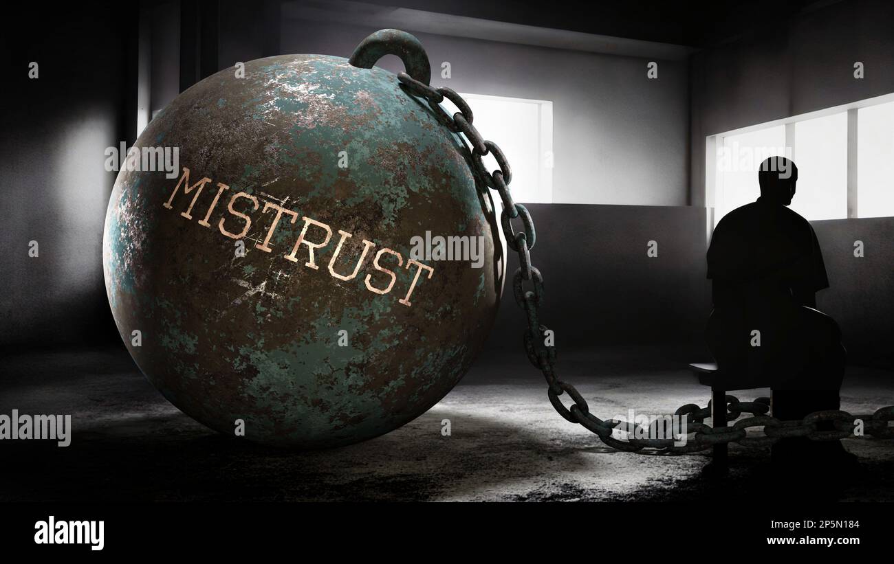 Mistrust and intimate, silent and lonely suffering human soul. Person ...