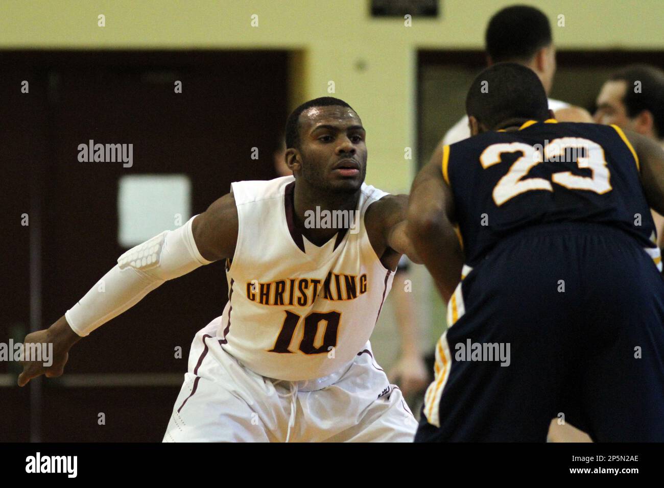 Christ the King's Jonathan Severe #10 in action playing defense against ...