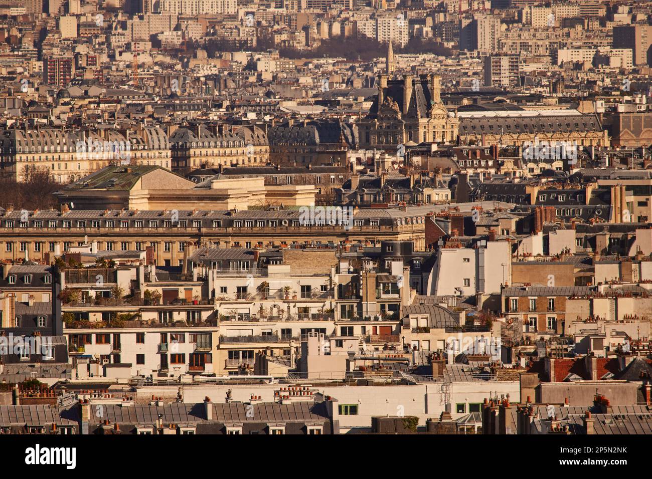 Paris urban cityscape of apartments and buildings from the Eiffel Tower ...