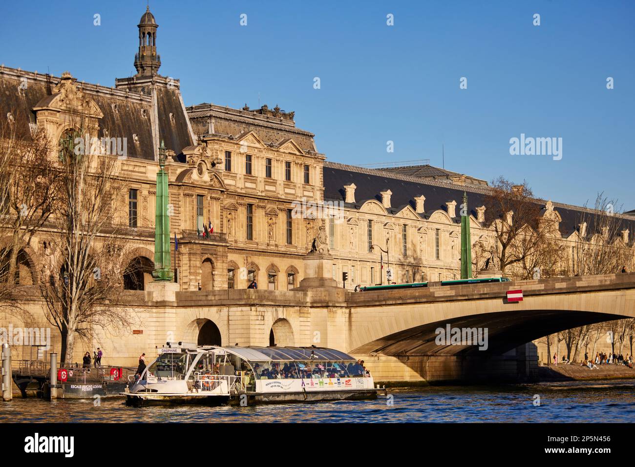 Paris landmark, The Seine river and Louvre Museum buildings Stock Photo ...