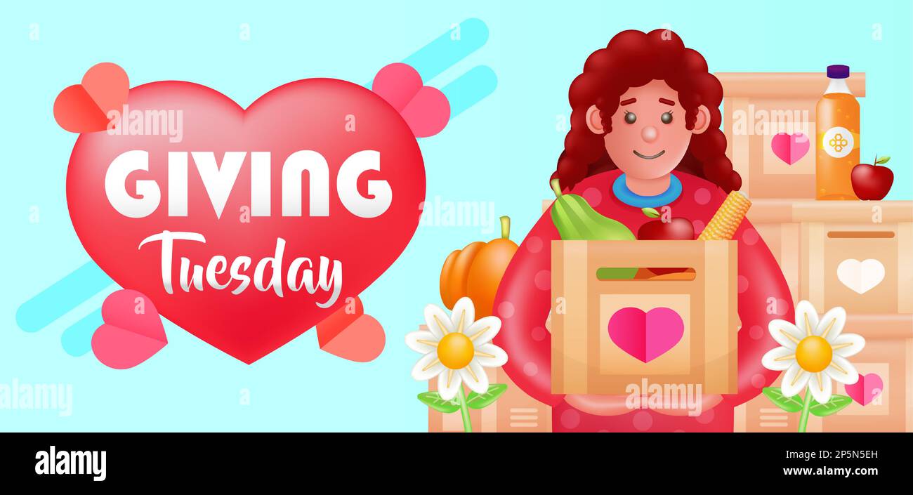 Giving Tuesday, illustration of a woman making a donation Stock Vector ...