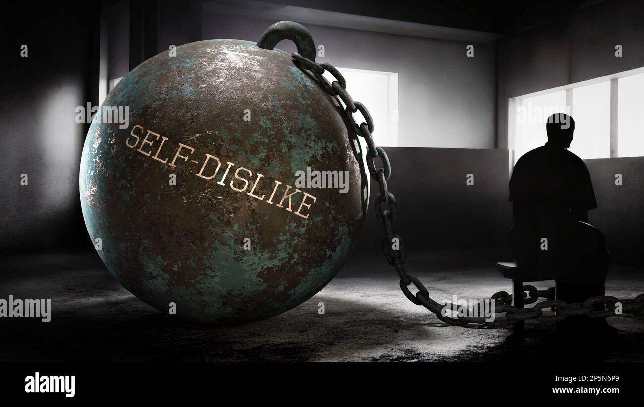 Self dislike and intimate, silent and lonely suffering human soul ...