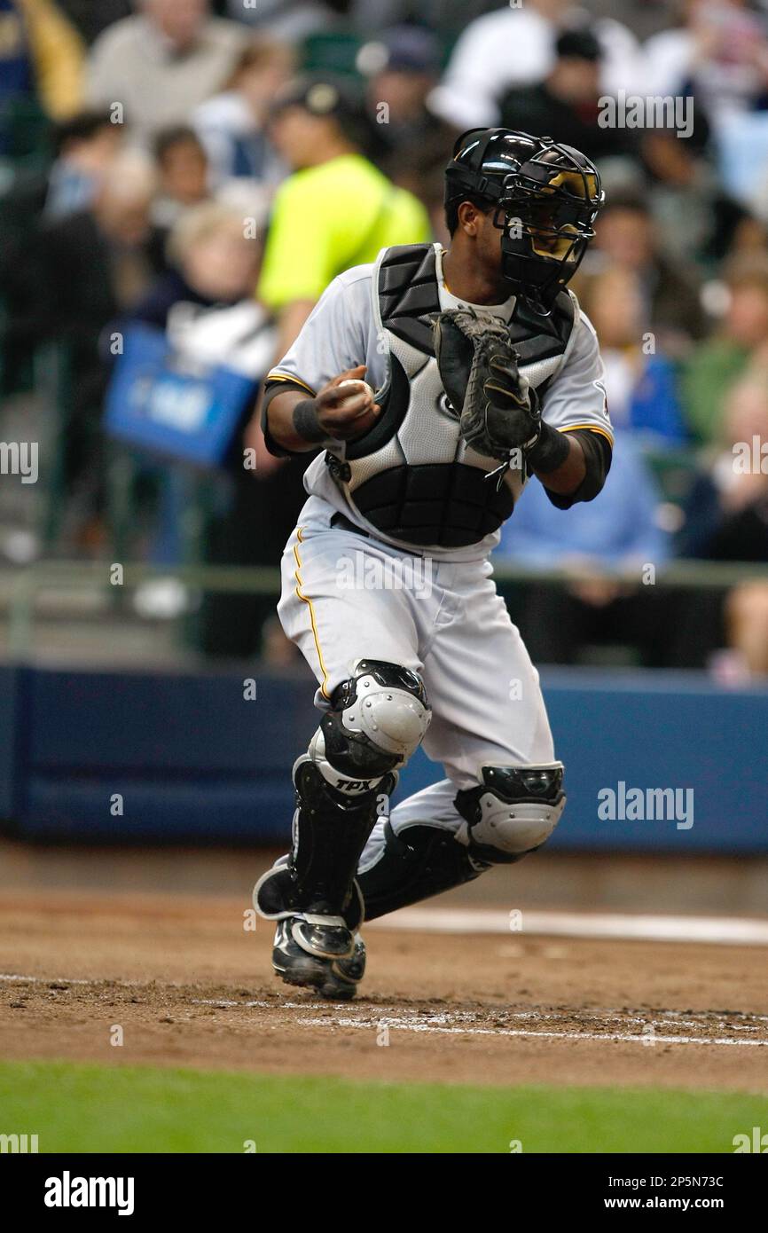 MILWAUKEE, WI - APRIL 29: Catcher Robinzon Diaz #23 of the Pittsburgh ...