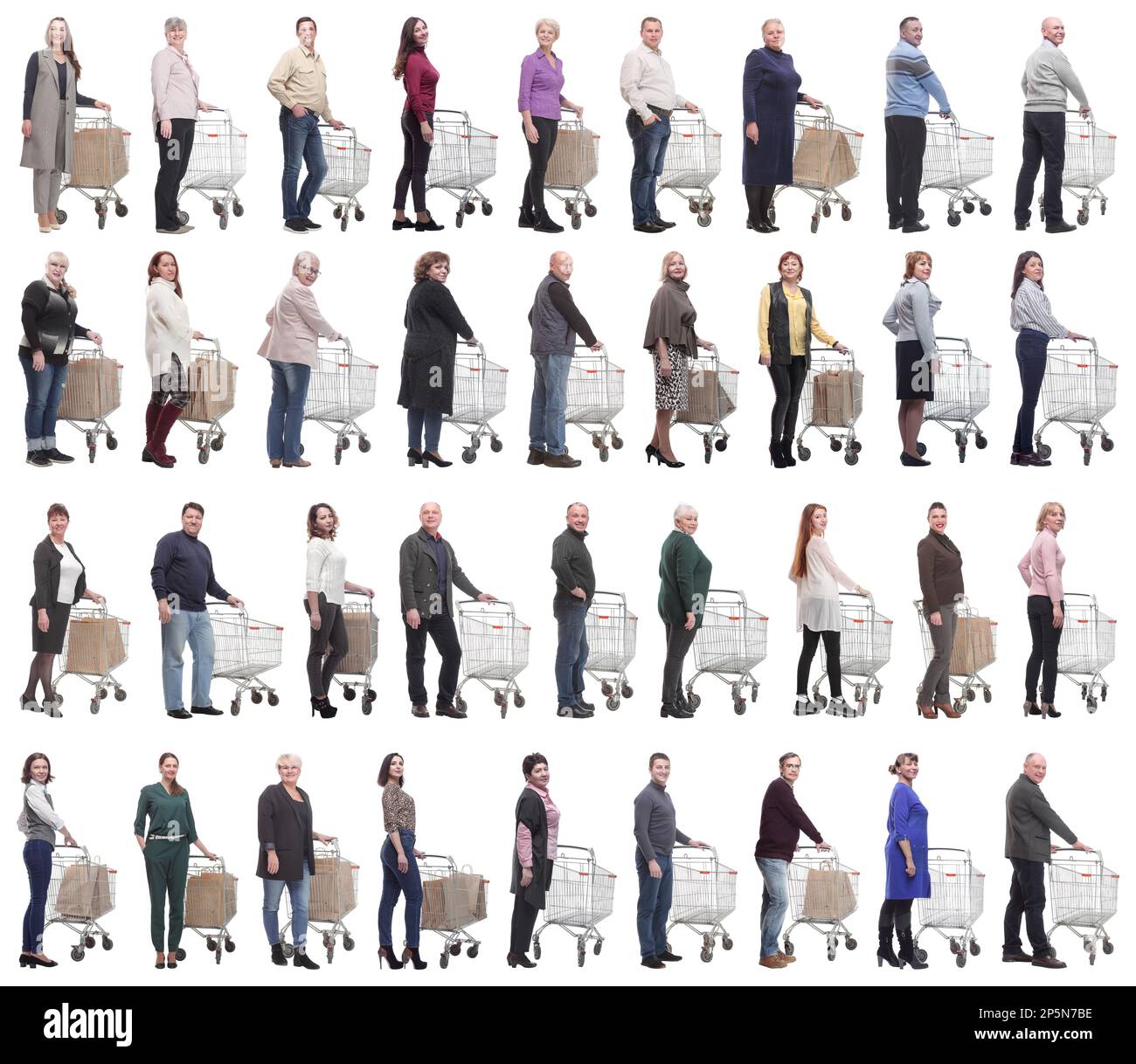 group of people with cart isolated on white Stock Photo - Alamy
