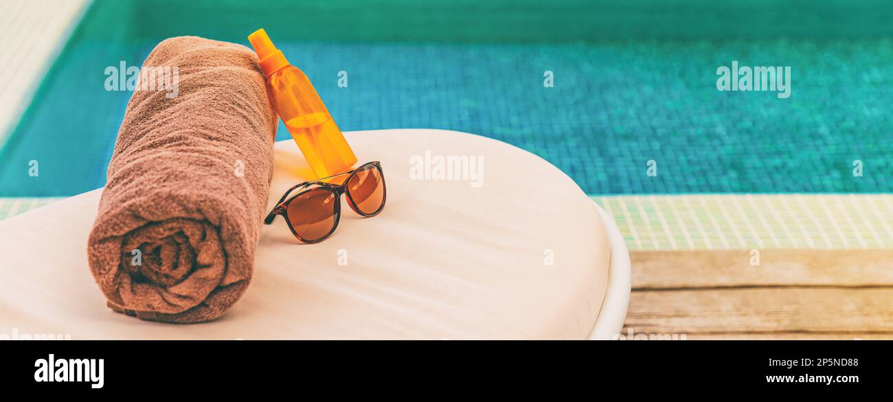 Suntan summer vacation panoramic of swimming pool background. Luxury ...