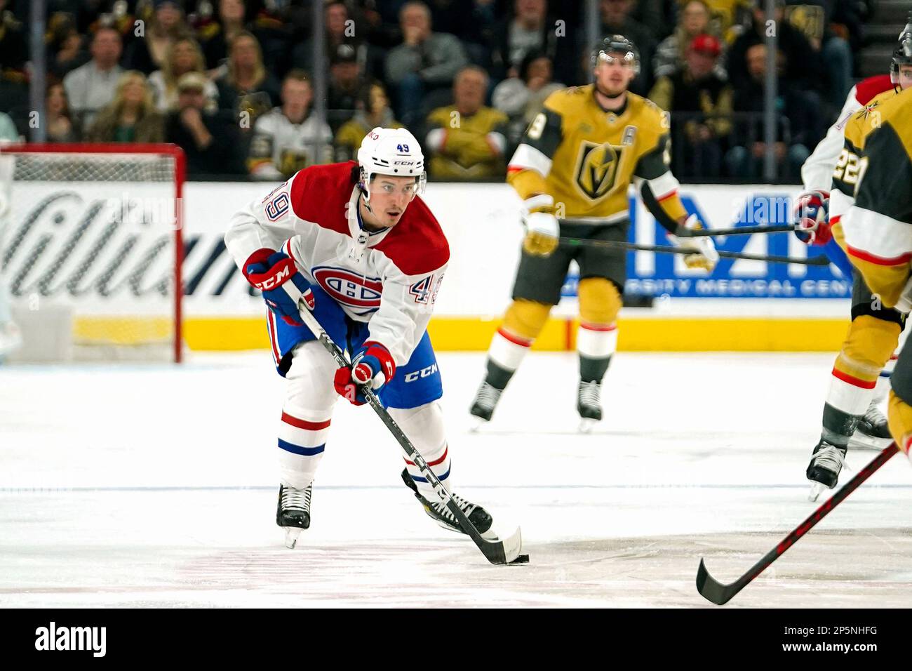 Montreal Canadiens left wing Rafael Harvey-Pinard (49) skates with the ...