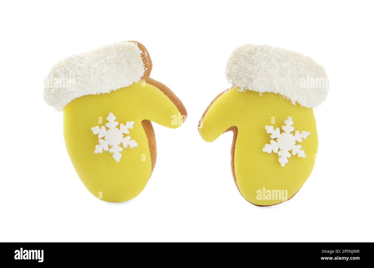 Christmas cookies in shape of mittens on white background Stock Photo ...