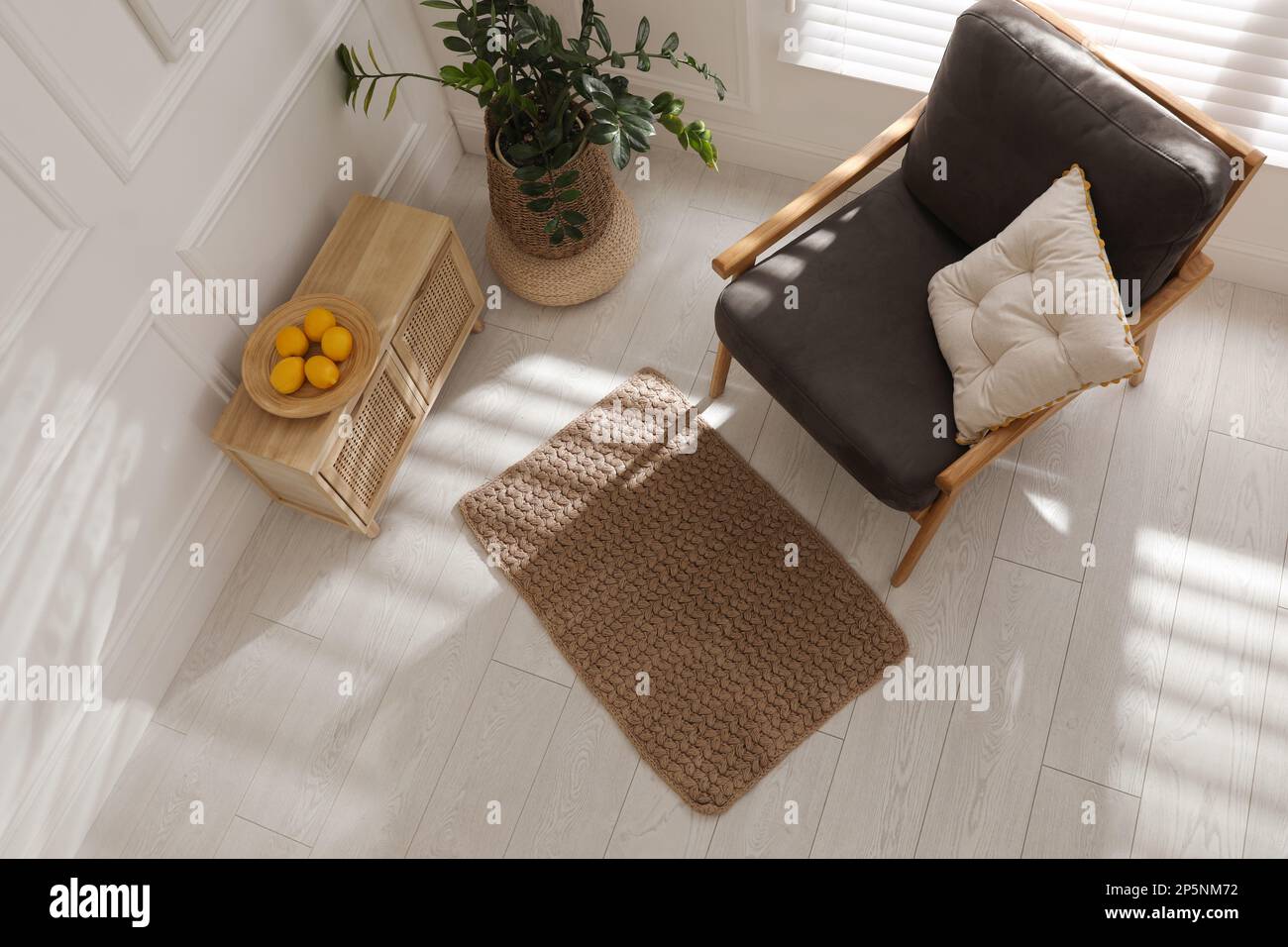 Stylish rug on floor in room, above view Stock Photo - Alamy