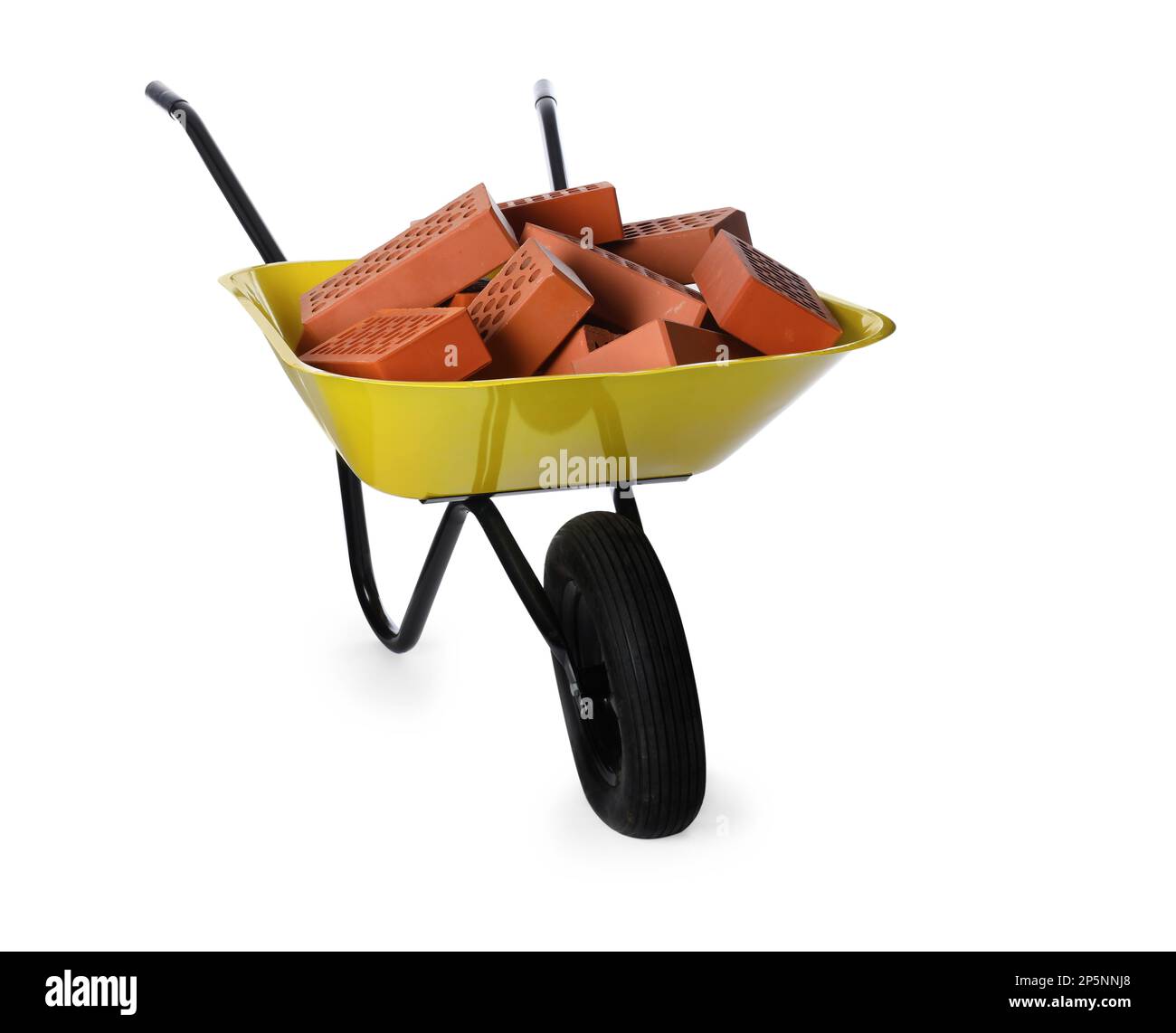 Pile of red bricks in wheelbarrow on white background. Building ...