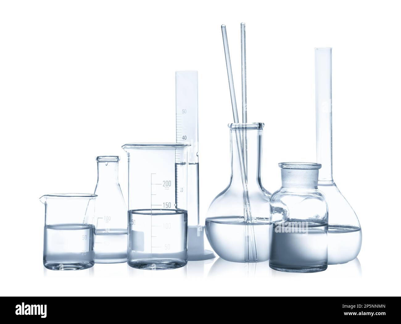 Laboratory glassware with liquid isolated on white Stock Photo - Alamy