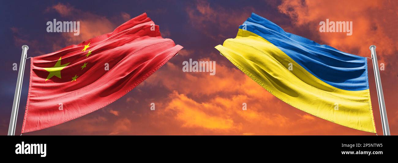 china and ukraine flags together difficult relationship Stock Photo - Alamy