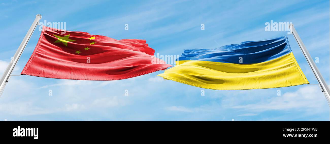 china and ukraine flags together difficult relationship Stock Photo - Alamy