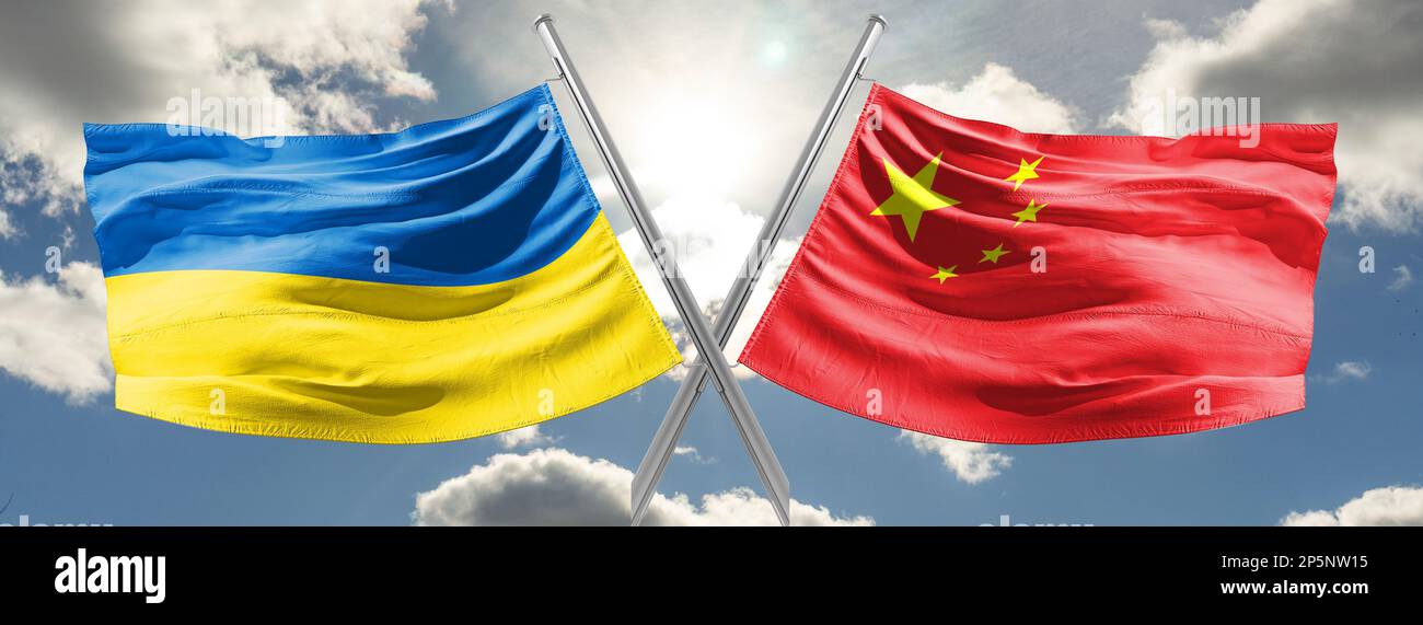 china and ukraine flags together difficult relationship Stock Photo - Alamy