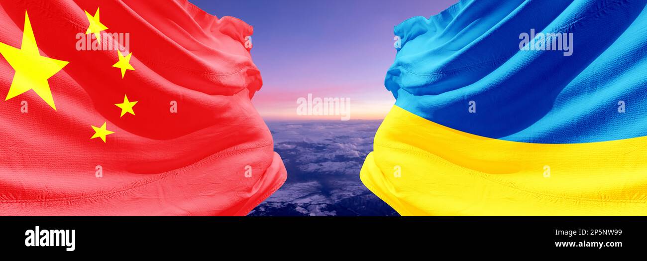 china and ukraine flags together difficult relationship Stock Photo - Alamy
