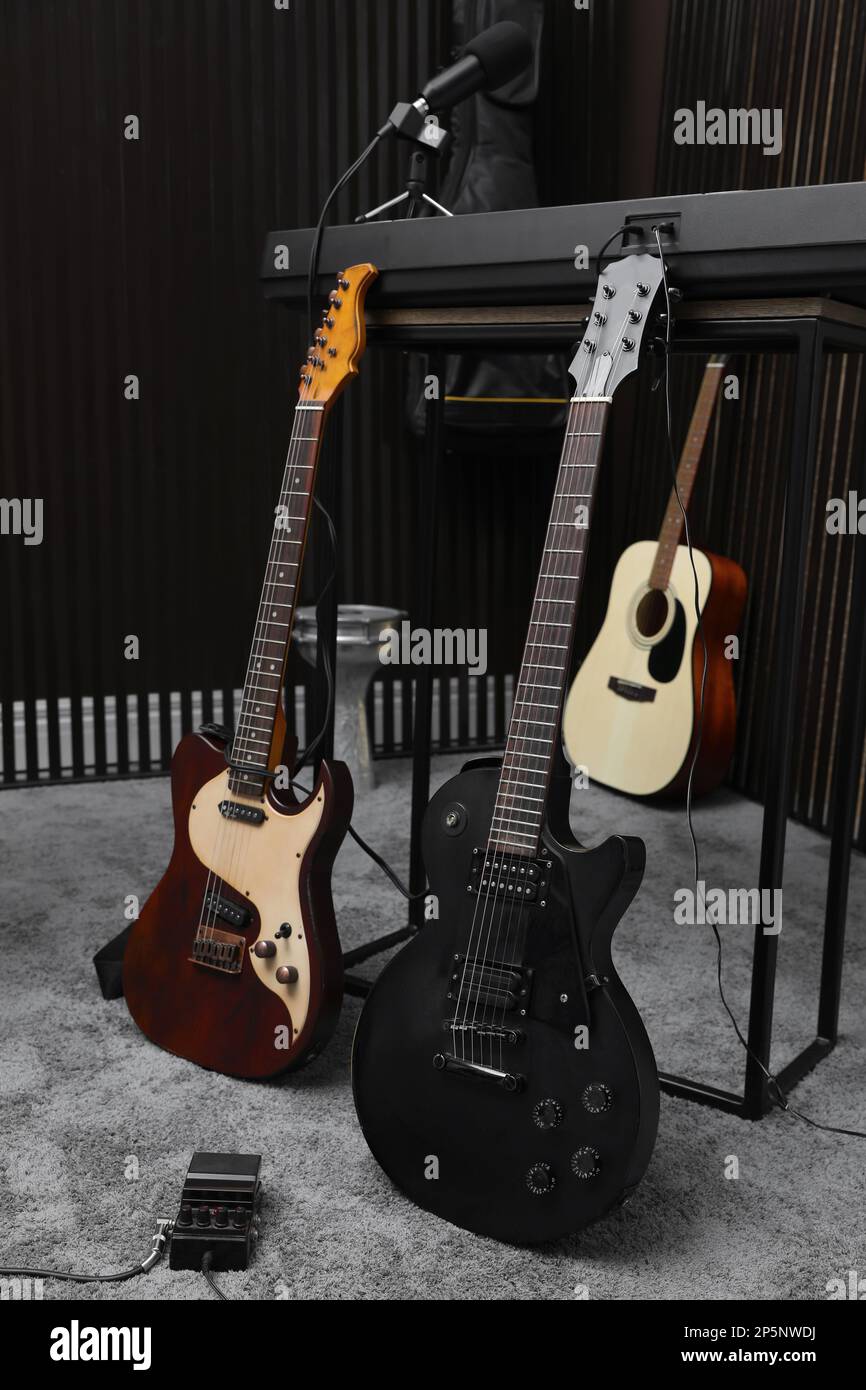 Musical instruments at recording studio. Band practice Stock Photo - Alamy