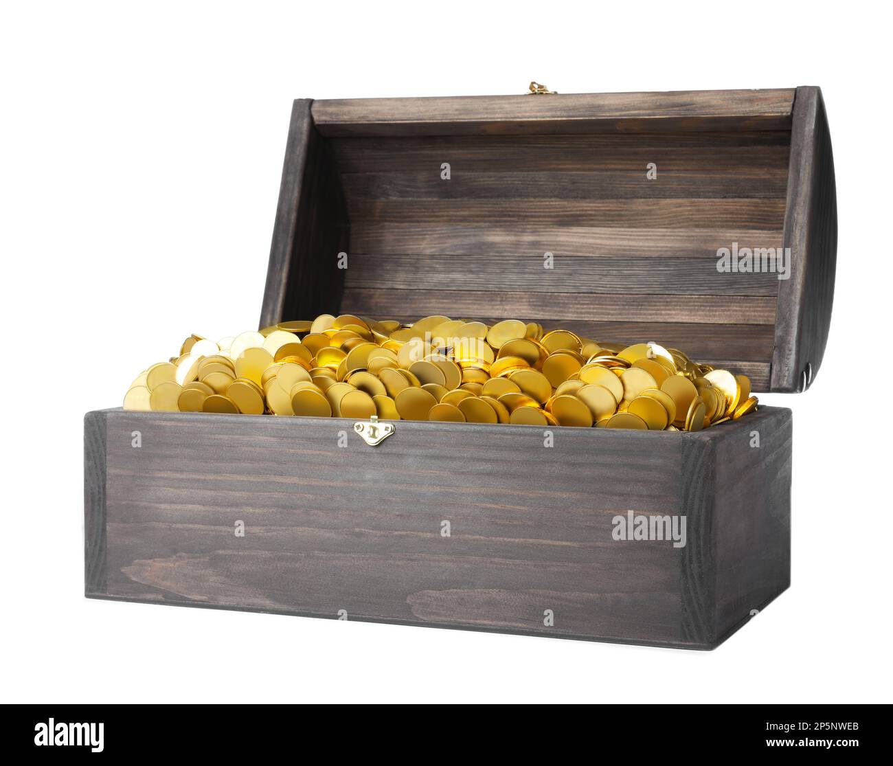 Open treasure chest with gold coins isolated on white Stock Photo - Alamy