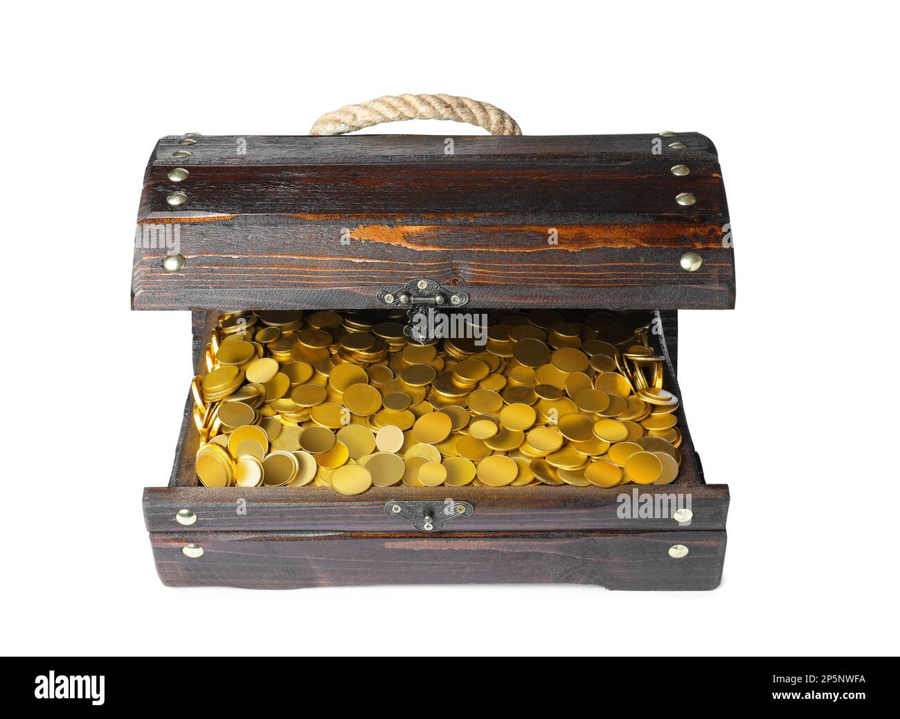 Open treasure chest with gold coins isolated on white Stock Photo - Alamy
