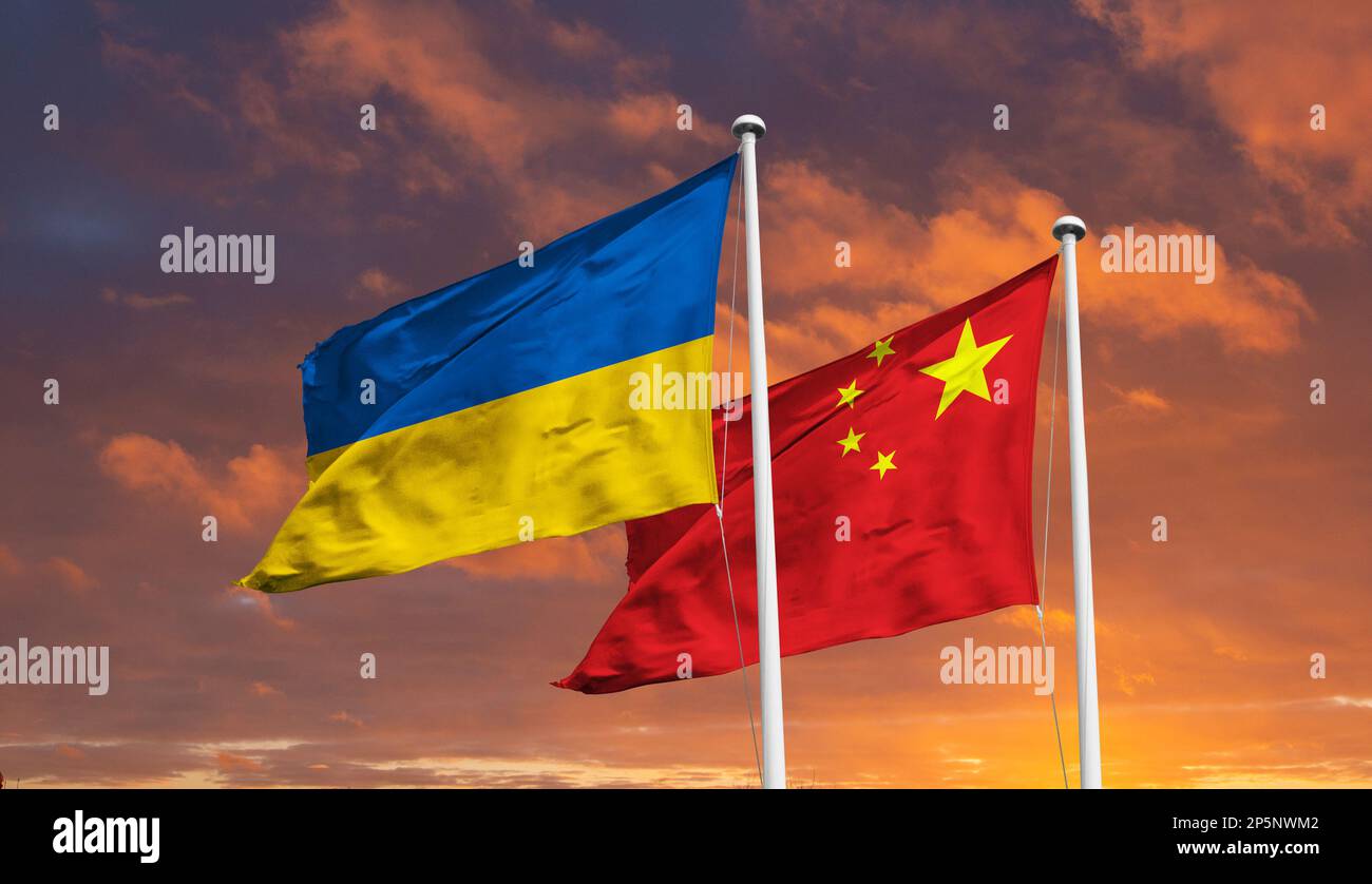 china and ukraine flags together difficult relationship Stock Photo - Alamy
