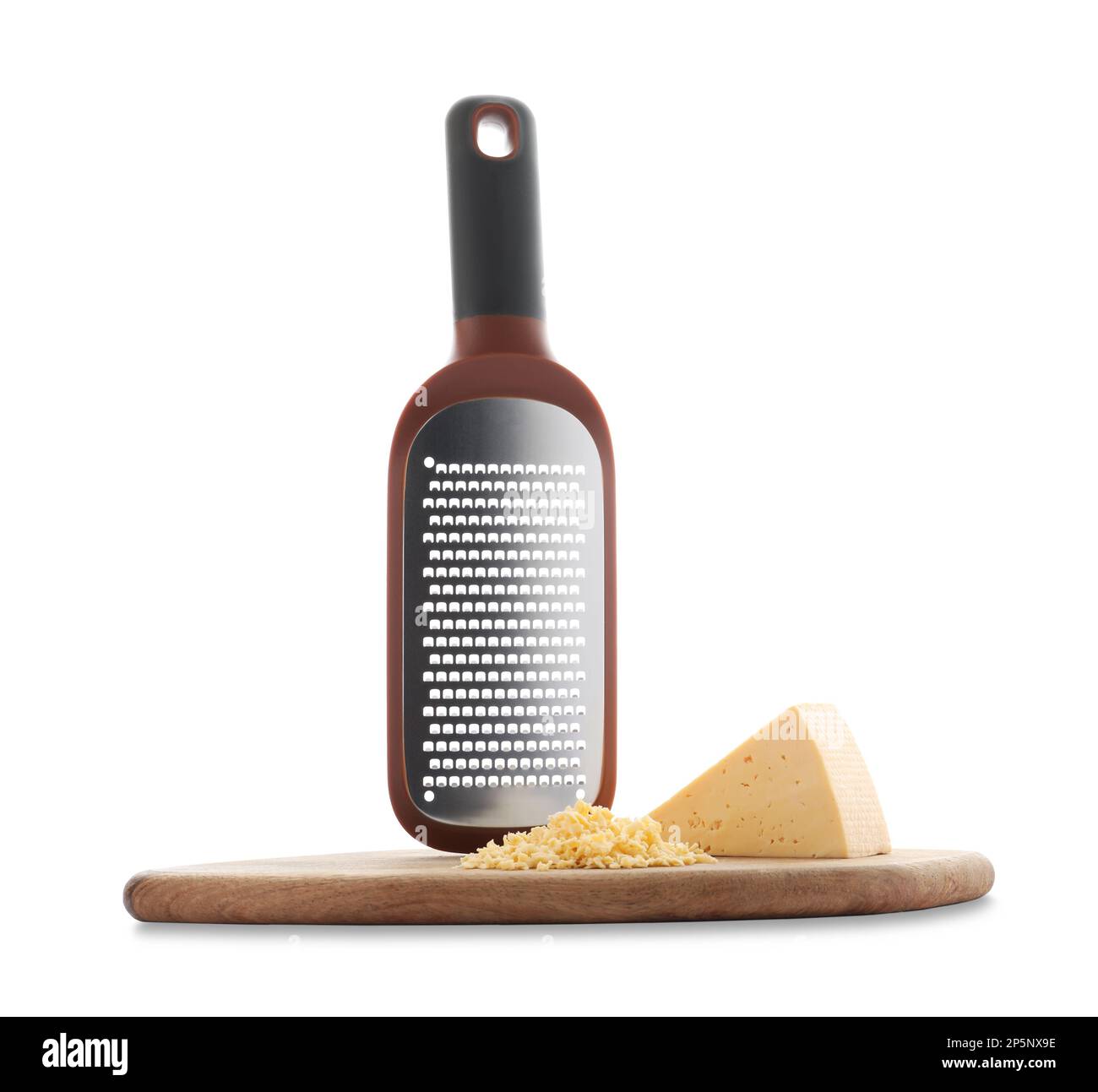 Hand grater and cheese with wooden board isolated on white Stock Photo ...