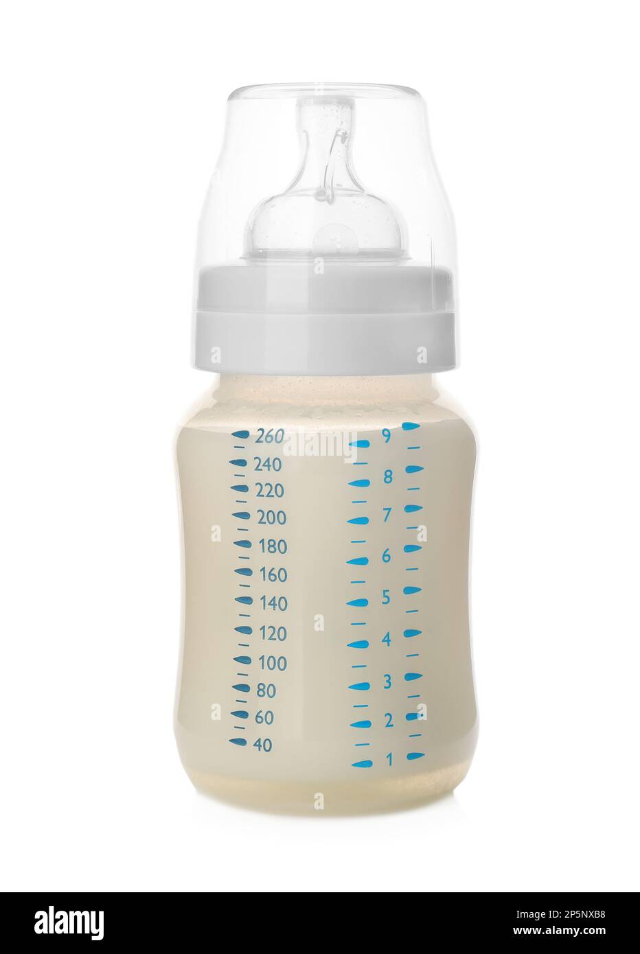 Feeding bottle with infant formula on white background. Baby milk Stock ...