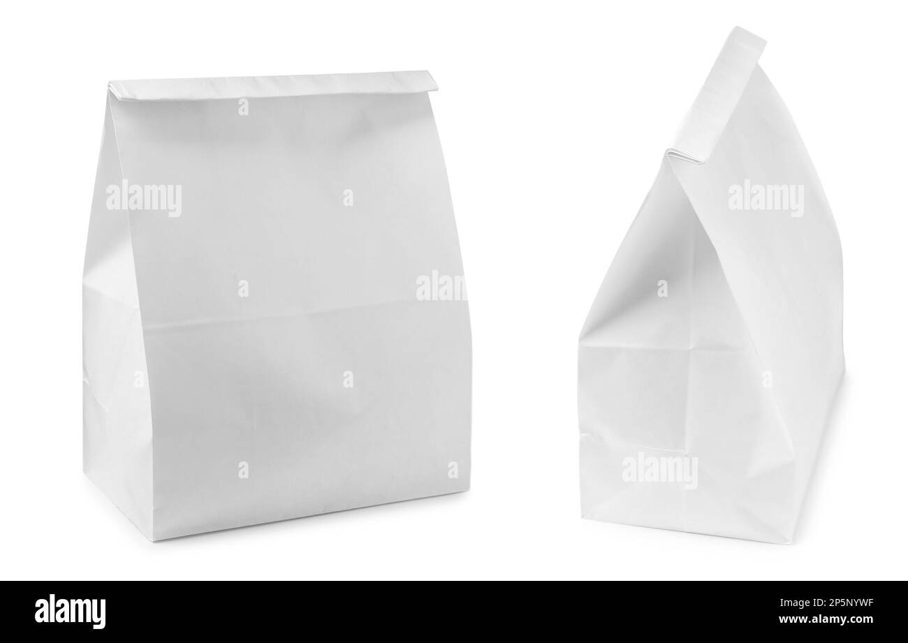 Closed paper bags on white background, collage Stock Photo - Alamy
