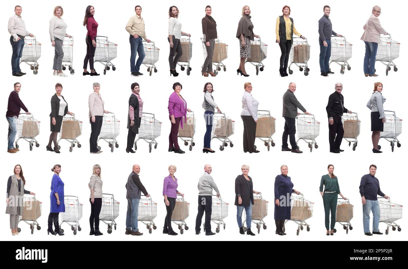 group of people with cart isolated on white Stock Photo - Alamy