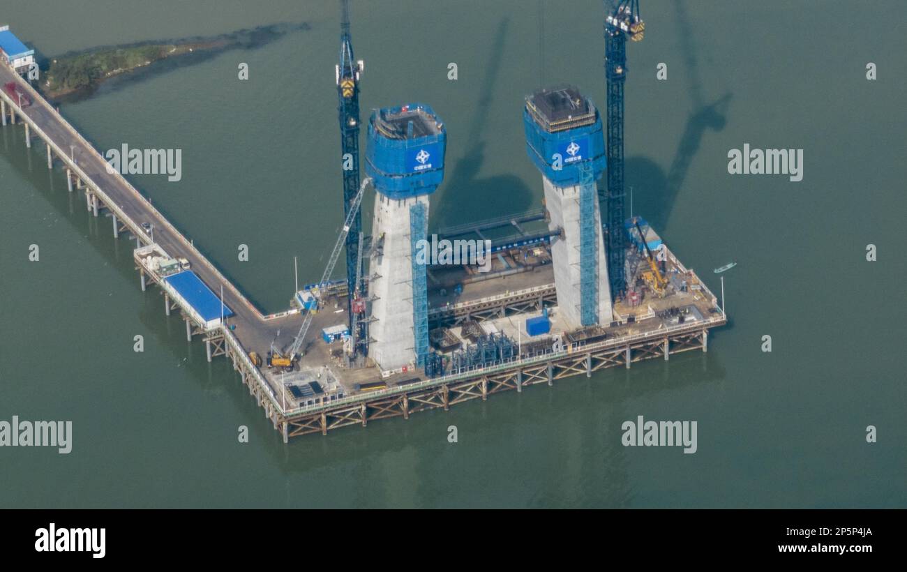 Aerial photo shows the Xunjiang River Grand Bridge of Pingnan-Cenxi ...