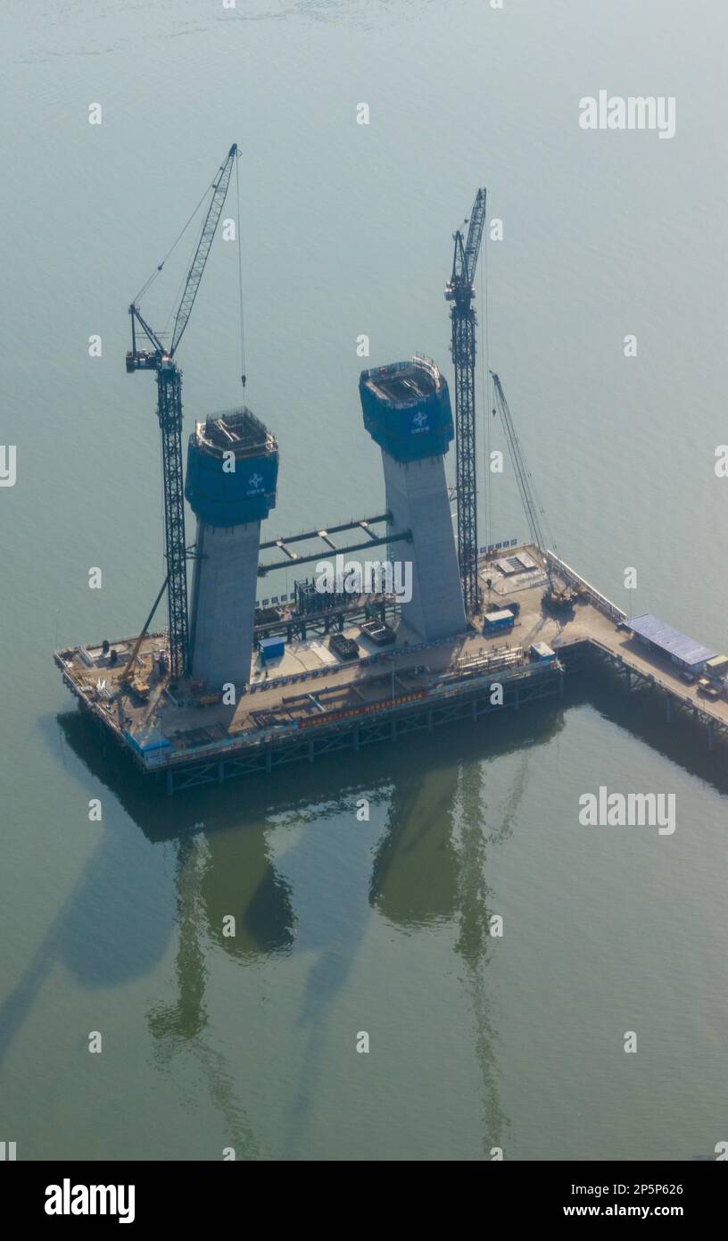 Aerial photo shows the Xunjiang River Grand Bridge of Pingnan-Cenxi ...