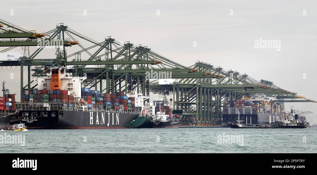 Hanjin shipping line container ship docked at PSA, Singapore, on 4 ...