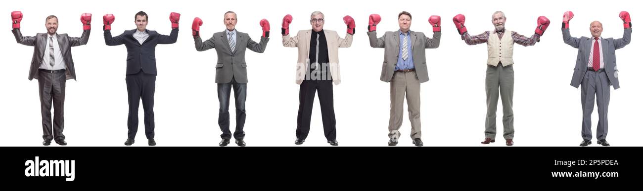 collage of businessmen in boxing gloves isolated Stock Photo - Alamy