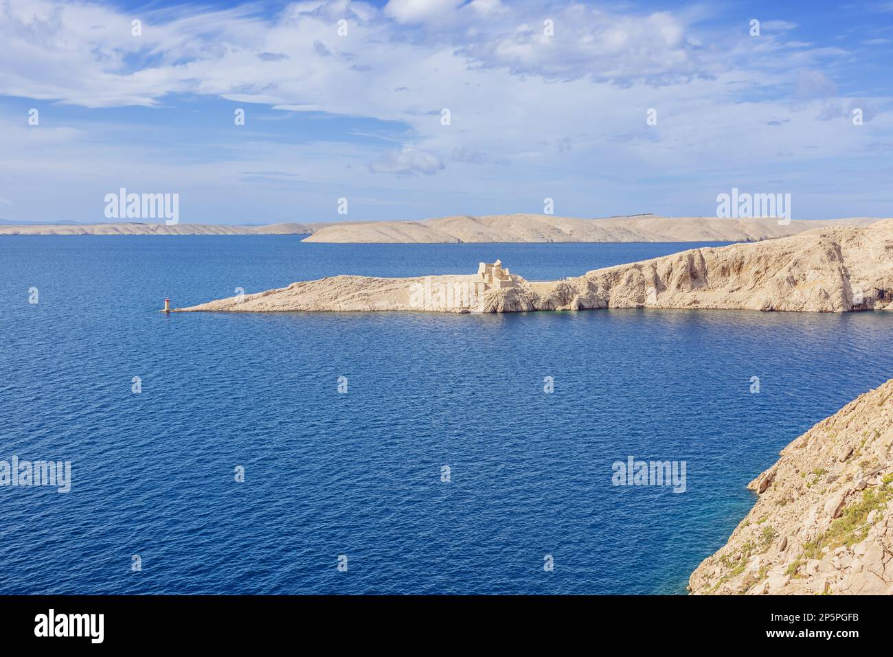 The ruins of Fortress Fortica with the Adriatic coastline, seen from ...