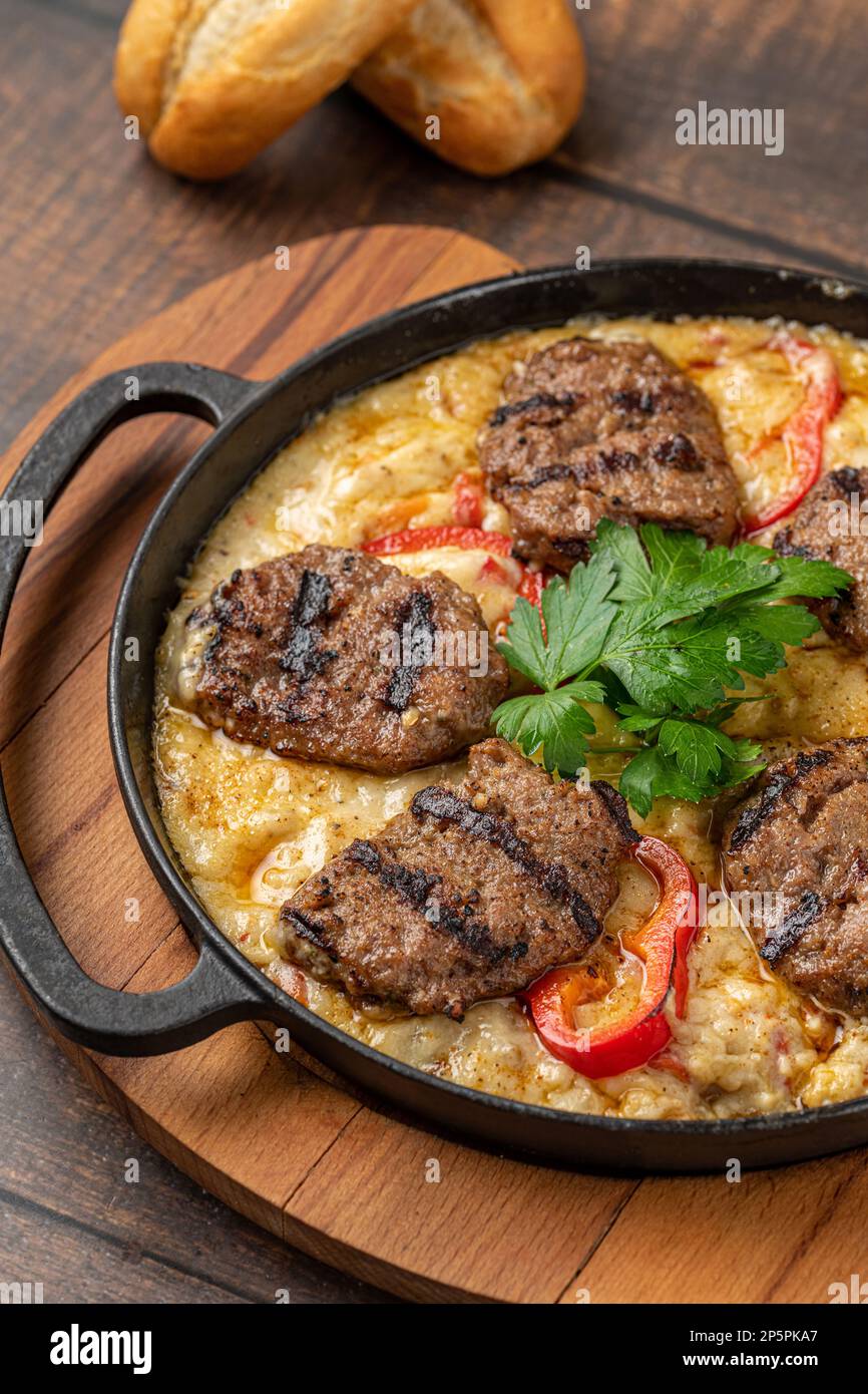 Meatballs with alinazik sauce. Traditional turkish meatballs on ...