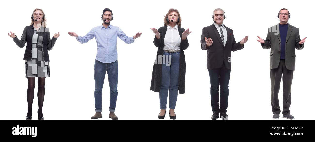 group of business people with microphone isolated Stock Photo - Alamy