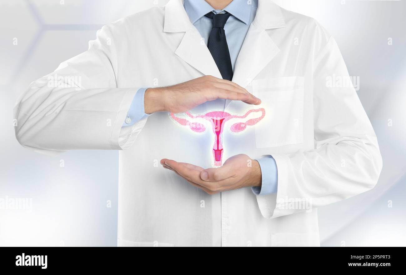 Doctor Demonstrating Virtual Icon With Illustration Of Female