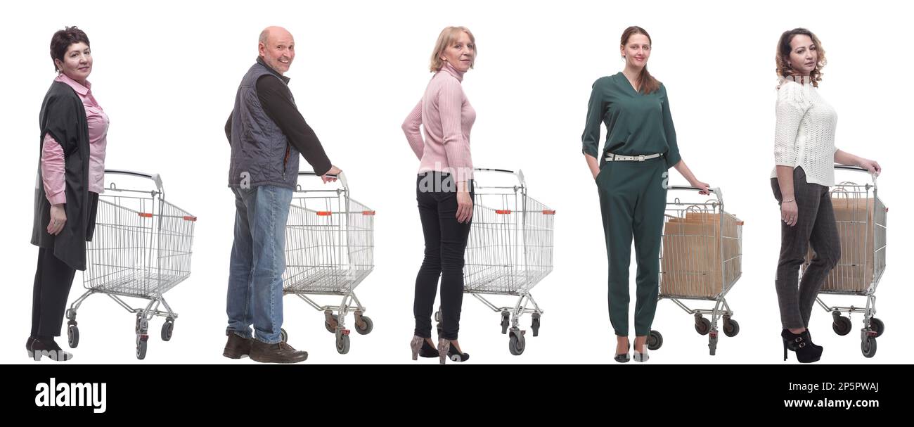 group of people with cart isolated on white Stock Photo - Alamy