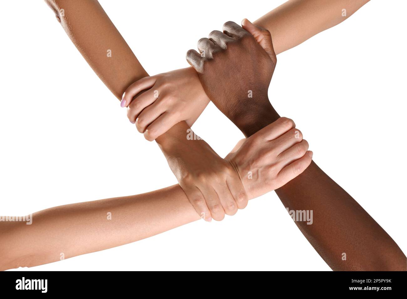 People joining hands together on white background, closeup Stock Photo ...
