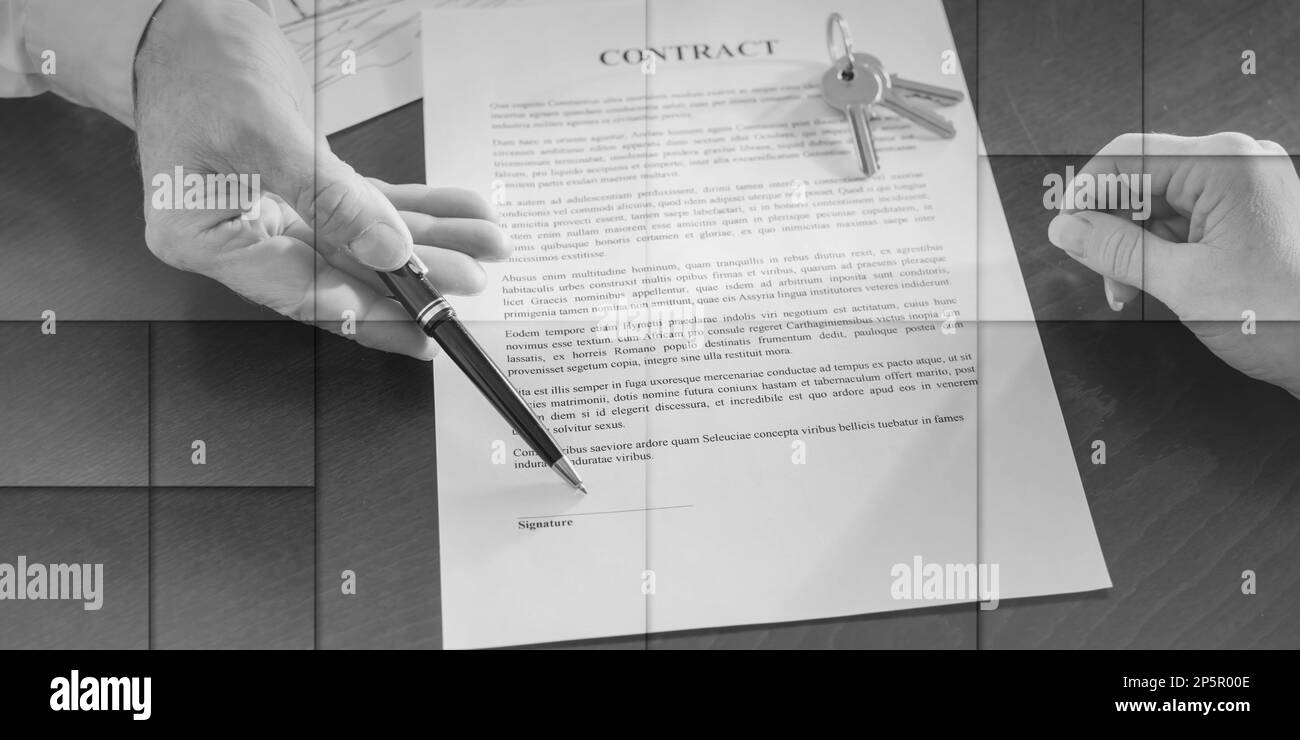 Realtor showing the signature place of a contract with his pen ...
