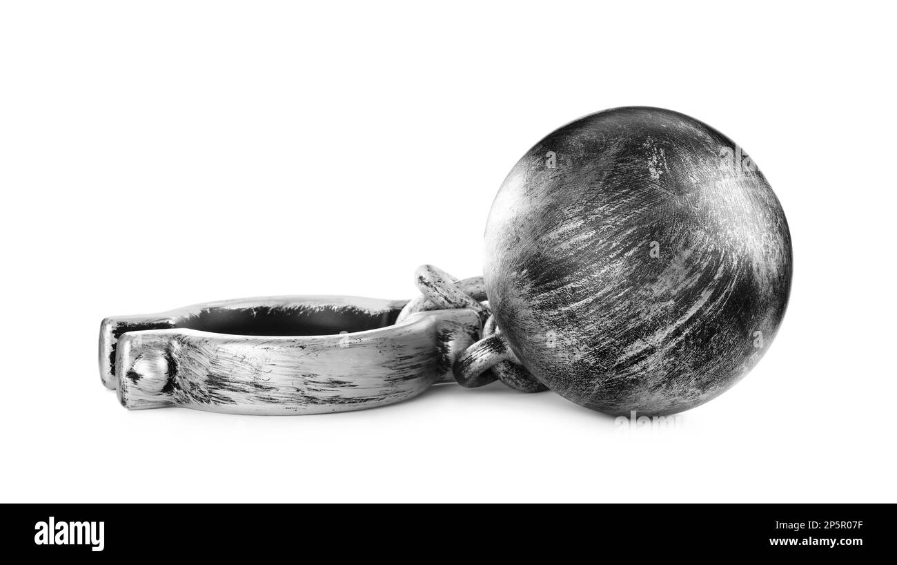 Prisoner ball with chain on white background Stock Photo - Alamy