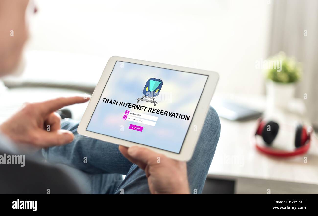 Tablet screen displaying a train internet reservation concept Stock ...