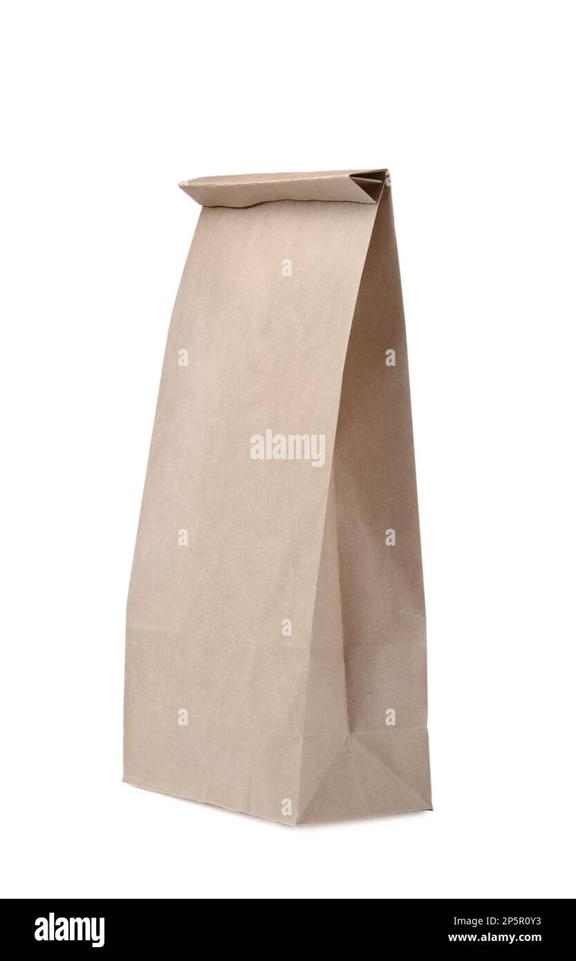 Closed kraft paper bag isolated on white Stock Photo - Alamy