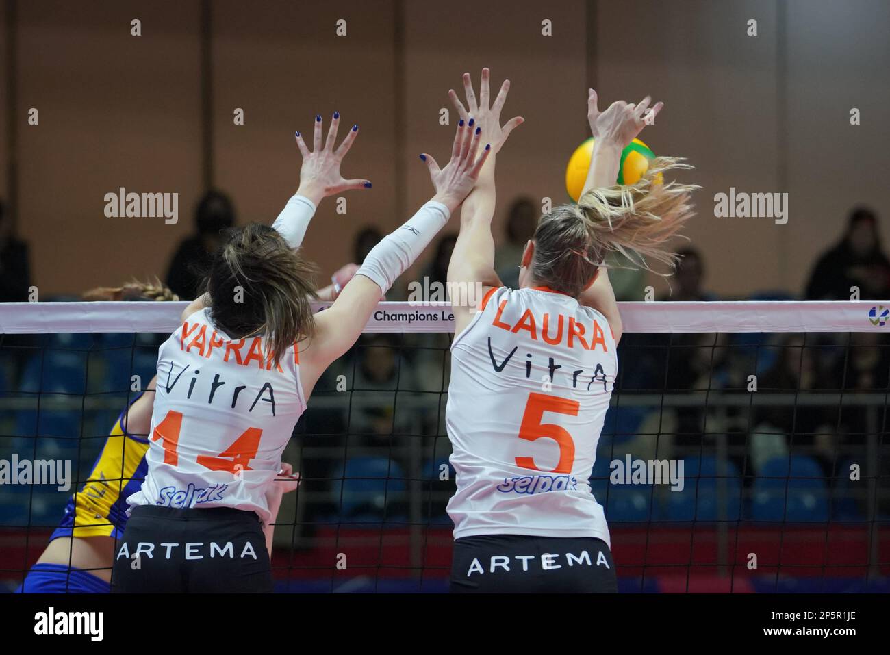 ISTANBUL, TURKIYE - JANUARY 18, 2023: Yaprak Erkek and Laura Heyrman in ...