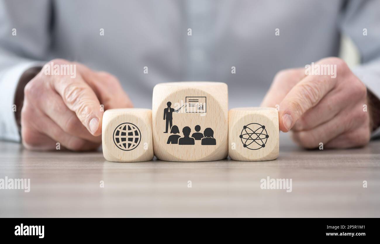Wooden blocks with symbol of seminar meeting concept Stock Photo - Alamy