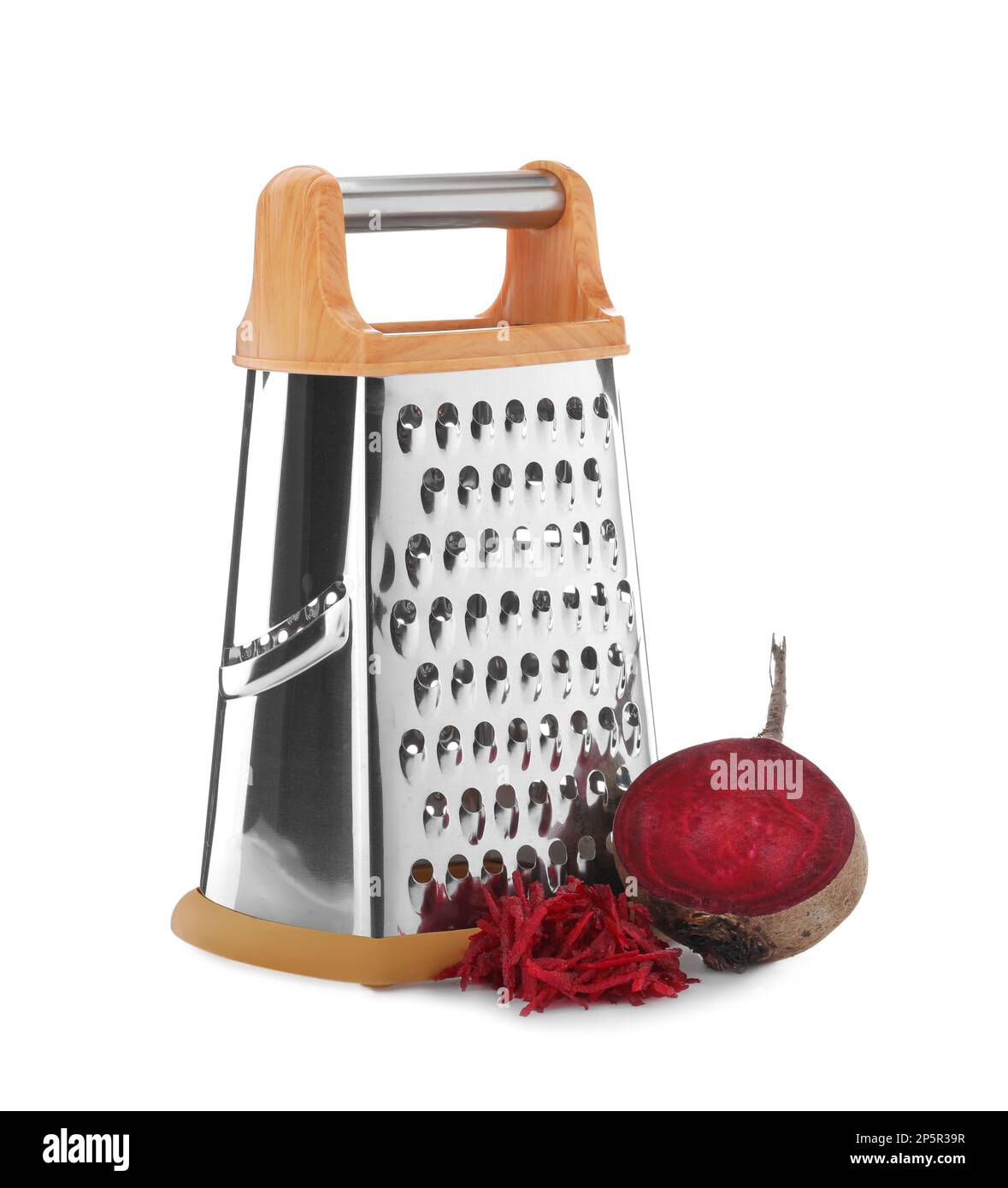Stainless steel grater and fresh beetroot on white background Stock ...