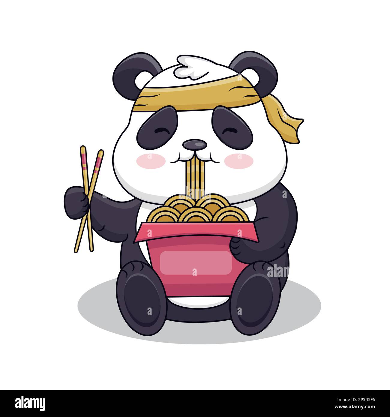 Funny panda eats noodles, ramen,udon. Cartoon Vector Icon Illustration ...