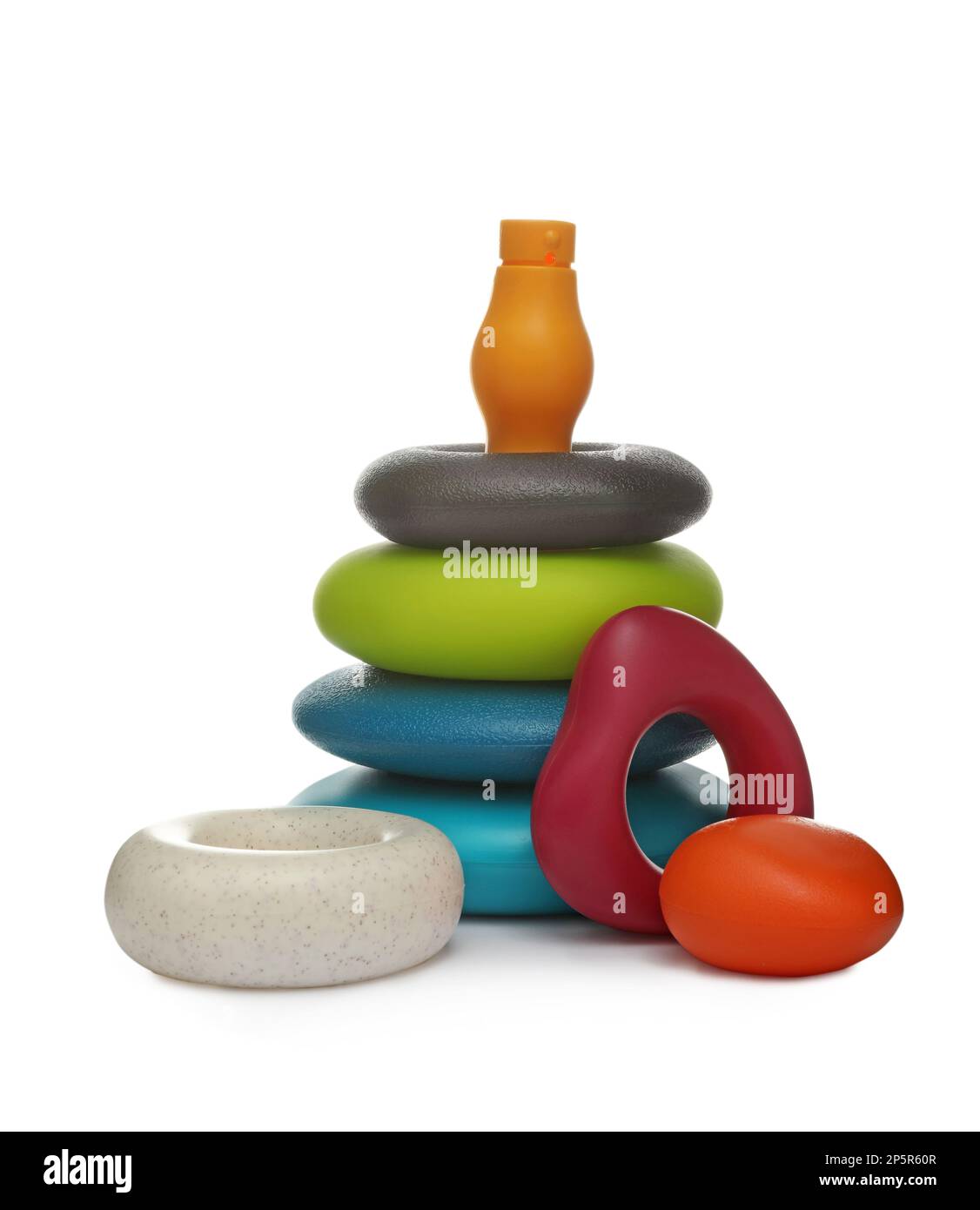 Plastic colorful toy pyramid isolated on white Stock Photo - Alamy