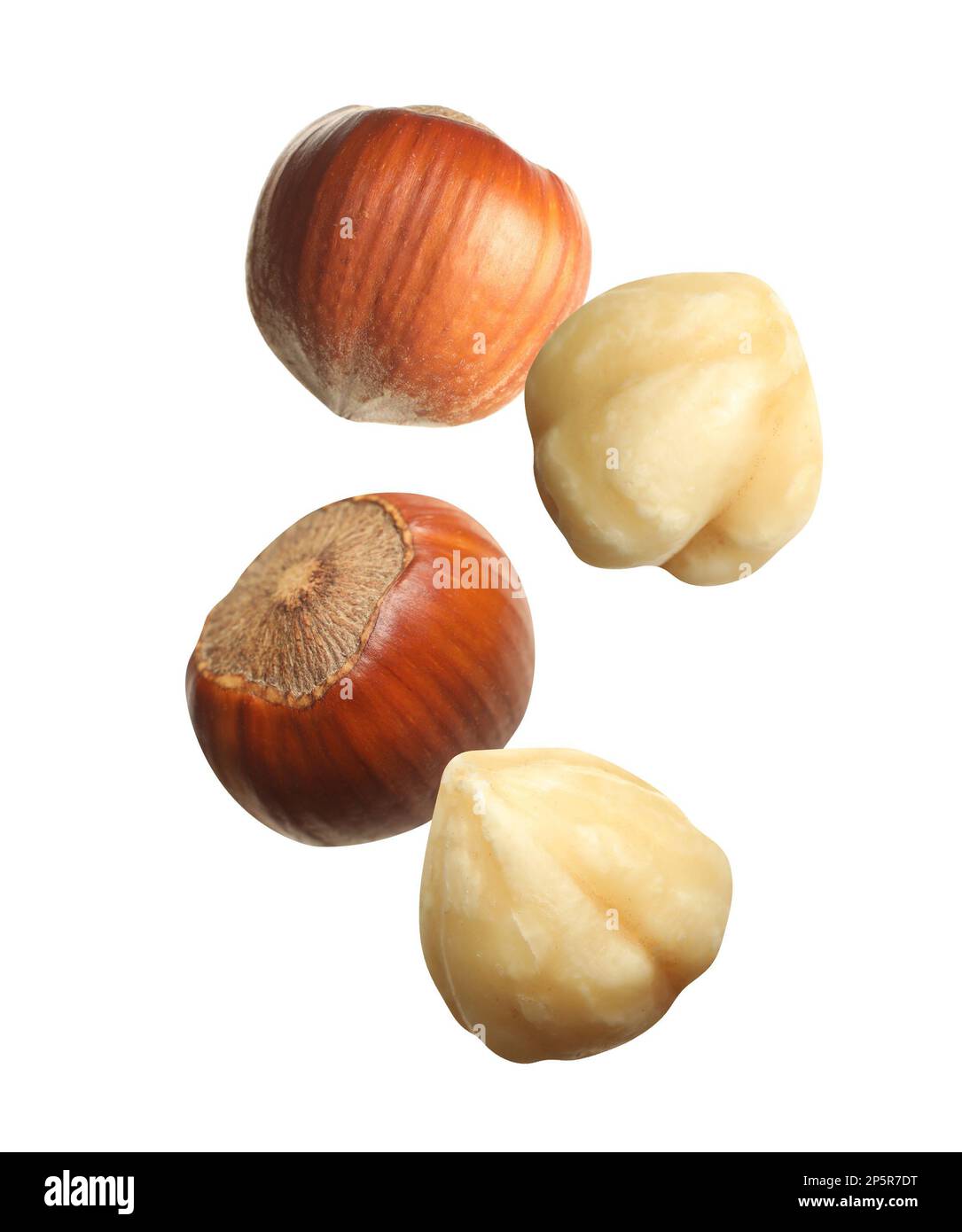Tasty hazelnuts falling on white background. Healthy snack Stock Photo ...