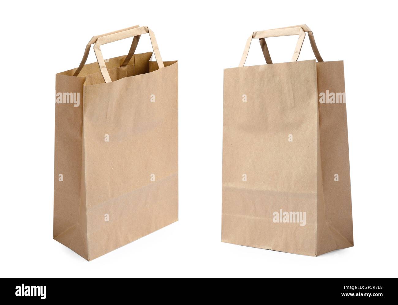 Two paper bags on white background, collage Stock Photo - Alamy