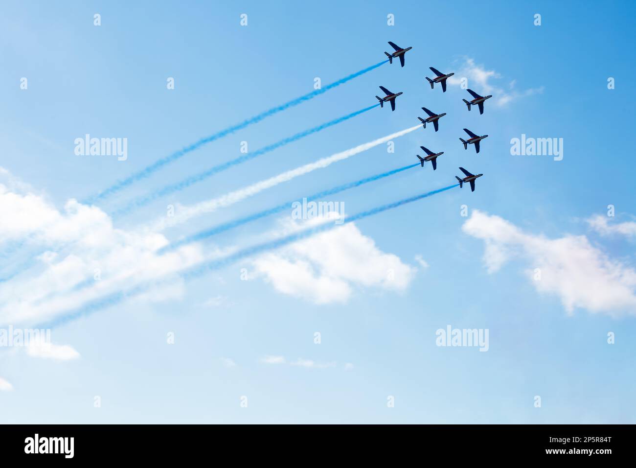 Planes fly with color trail of Finland Israel Greece Argentina Stock ...