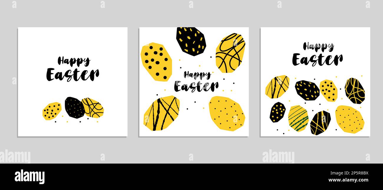 Set Happy Easter with stylized eggs illustration in cutting style ...